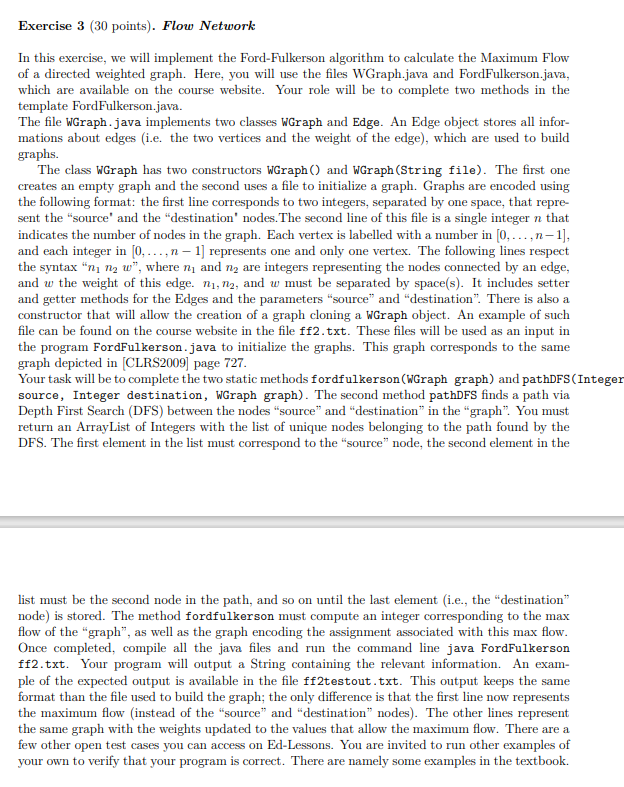 Solved Exercise 3 (30 points). Flow Network In this | Chegg.com