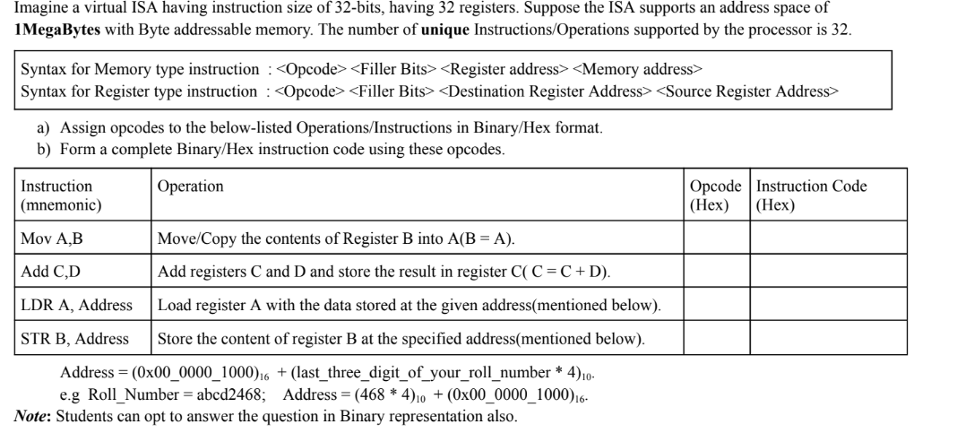 Solved Imagine a virtual ISA having instruction size of | Chegg.com