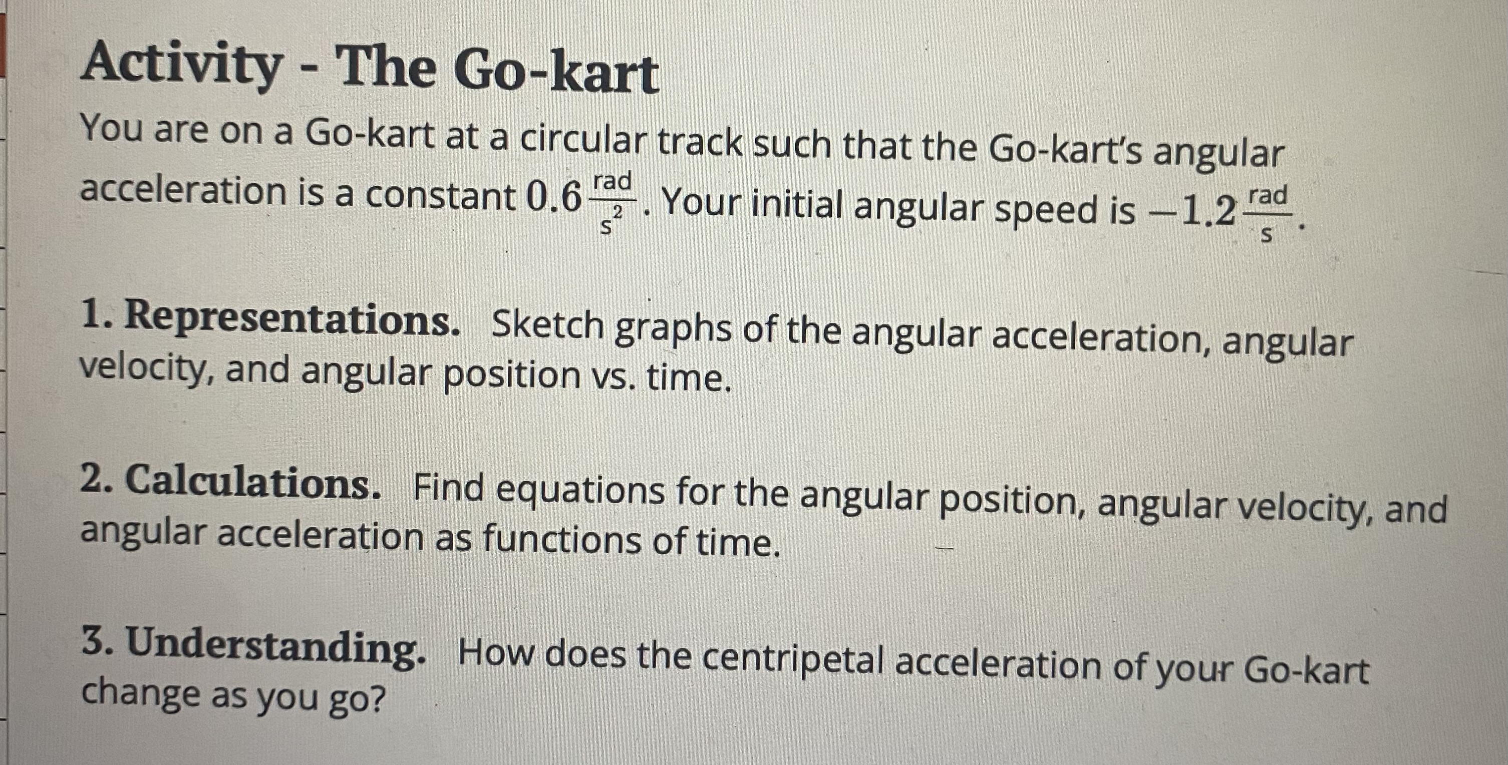 Solved Activity - The Go-kart You are on a Go-kart at a | Chegg.com