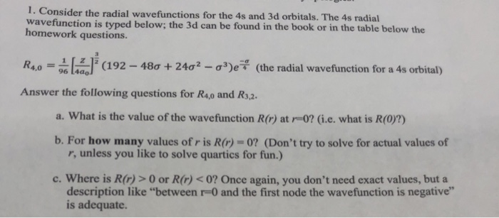 Solved I. Consider the radial wavefunctions for the 4s and | Chegg.com
