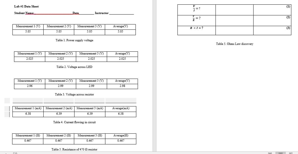 Solved Lab #1 Data Sheet Student Measurement 1 | Chegg.com