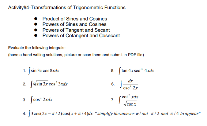 Solved Activity#4-Transformations of Trigonometric Functions | Chegg.com