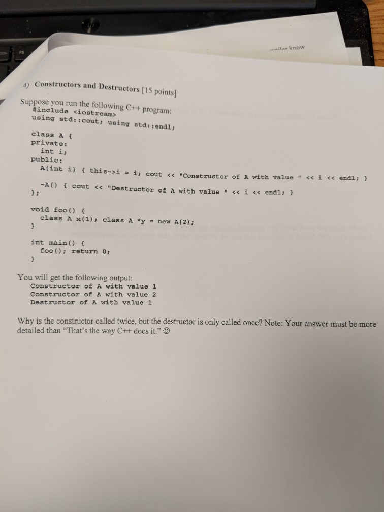 Solved ilar now ) Constructors and Destructors [15 points) | Chegg.com