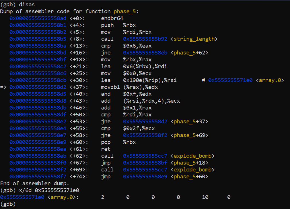 Solved BInary bomb lab phase 5 help. I don't know how to get | Chegg.com