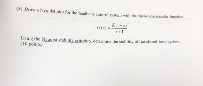 Solved (8) Draw a Nyquist plot for the feedback control | Chegg.com