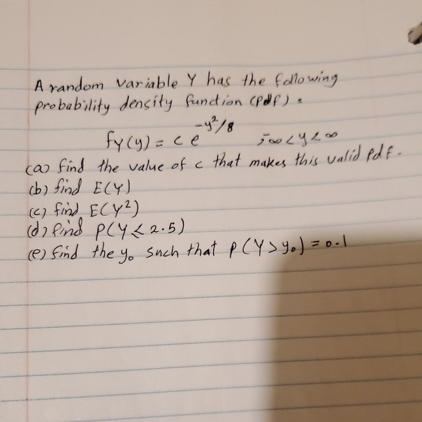 Solved A random variable y has the following probability | Chegg.com
