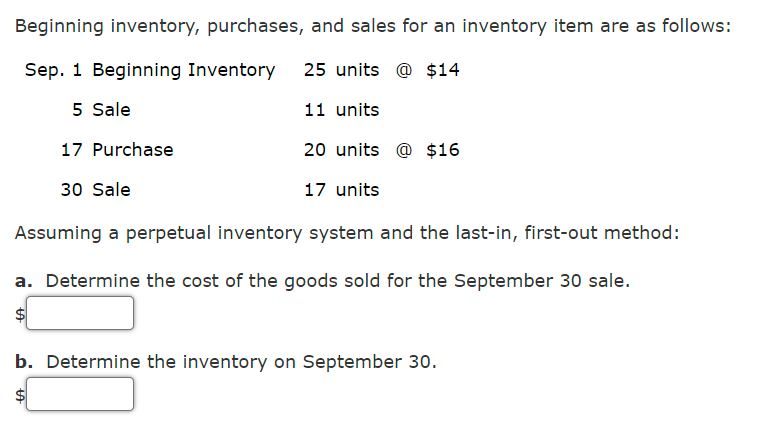 Solved Beginning inventory, purchases, and sales for an | Chegg.com