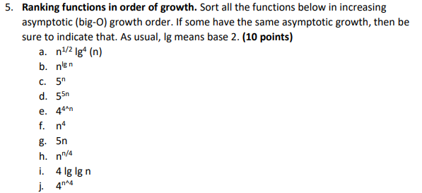 Solved Ranking functions in order of growth. Sort all the | Chegg.com