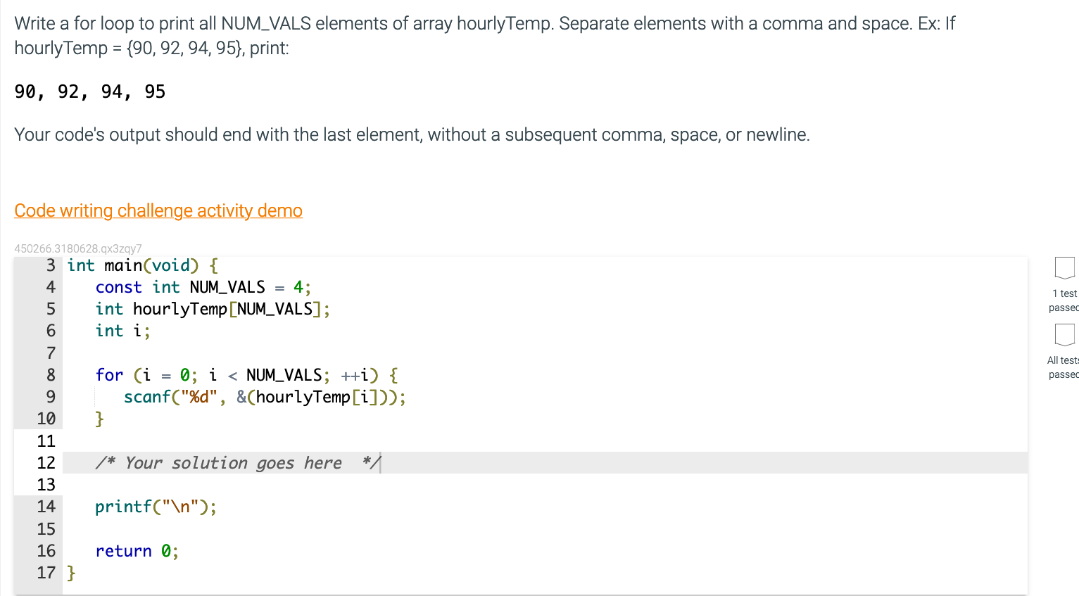 Solved Write a for loop to print all NUM_VALS elements of | Chegg.com