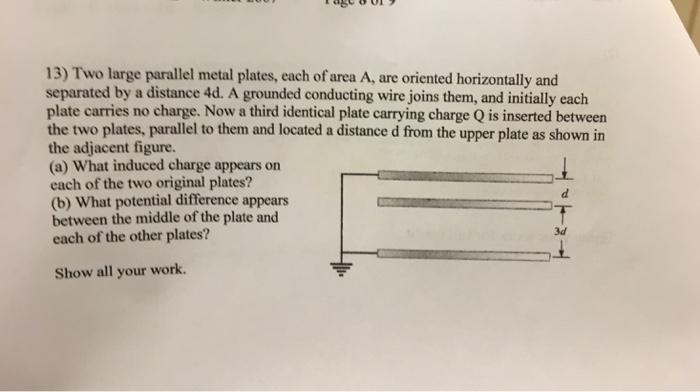 Solved Two large parallel metal plates, each of area A, are | Chegg.com