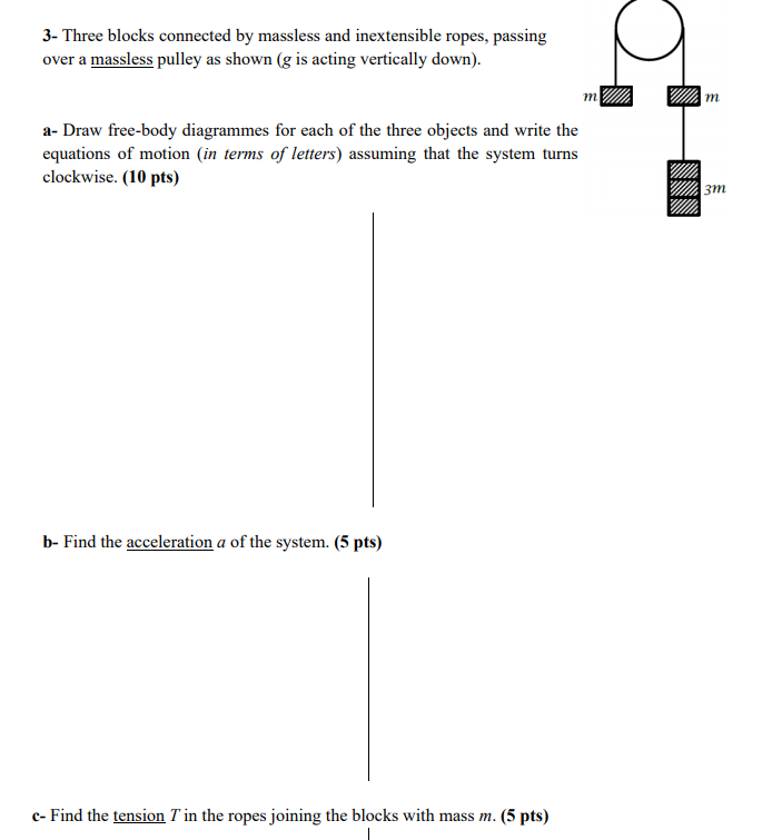Solved 3- Three blocks connected by massless and | Chegg.com