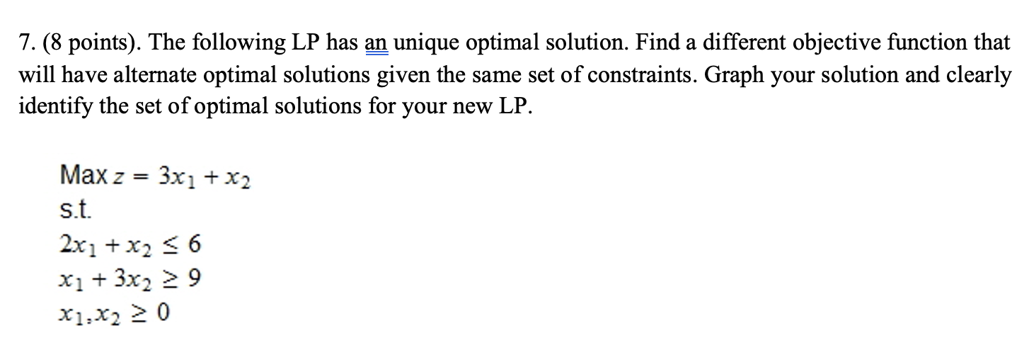 Solved The following LP has an unique optimal solution. Find | Chegg.com