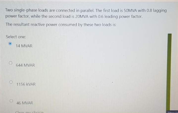 Solved Two single phase loads are connected in parallel. The | Chegg.com