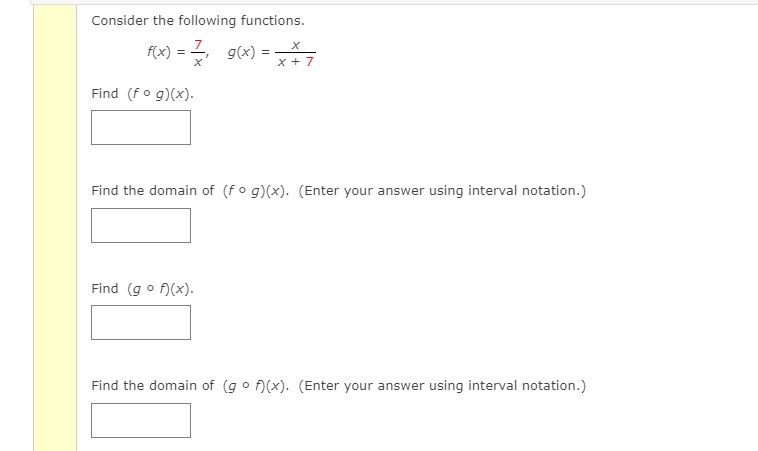 Solved Consider the following functions. f(x) = 7/x, | Chegg.com