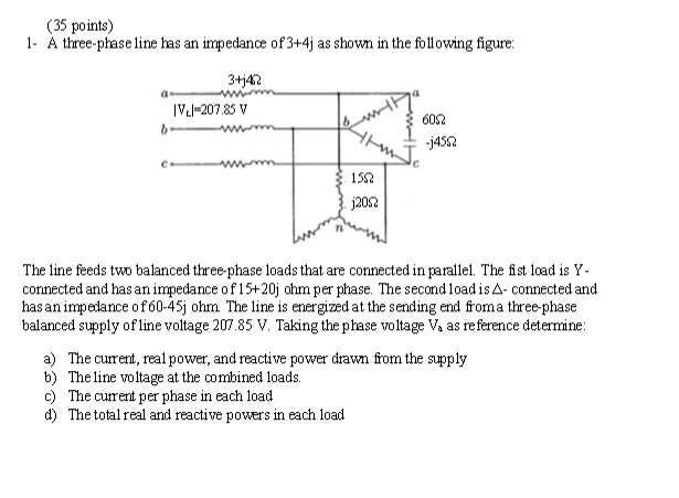 Solved (35 points) 1- A three-phase line has an impedance of | Chegg.com