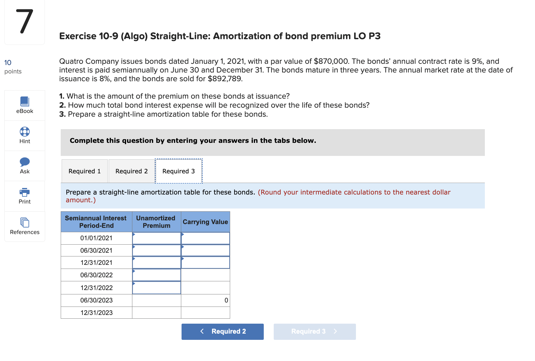 Solved Exercise 10-9 (Algo) Straight-Line: Amortization of | Chegg.com