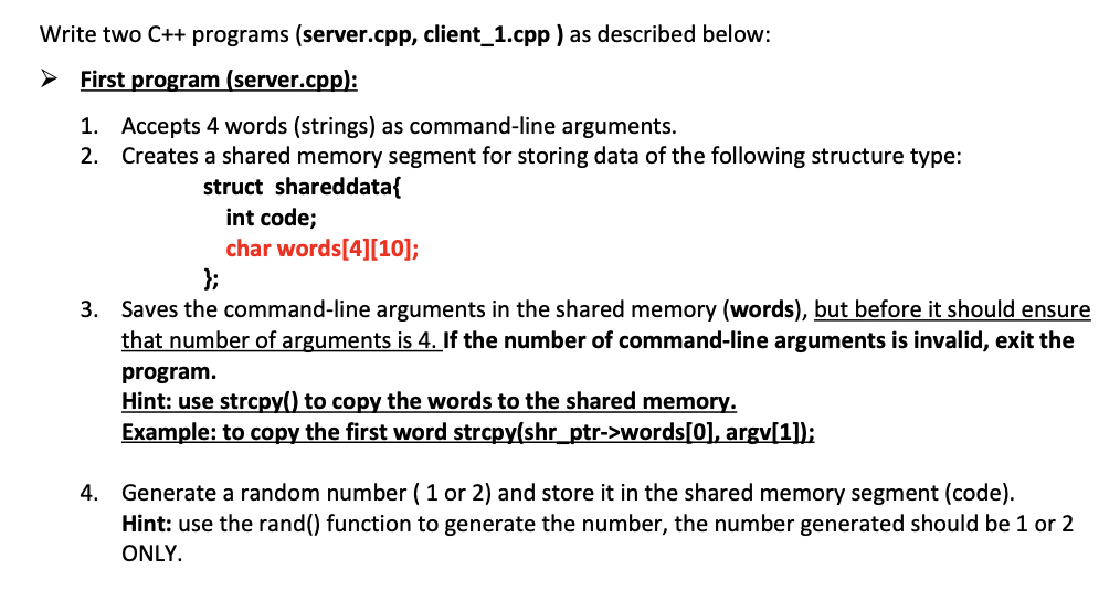 Solved Write Two C Programs Servercpp Client1cpp As 3547
