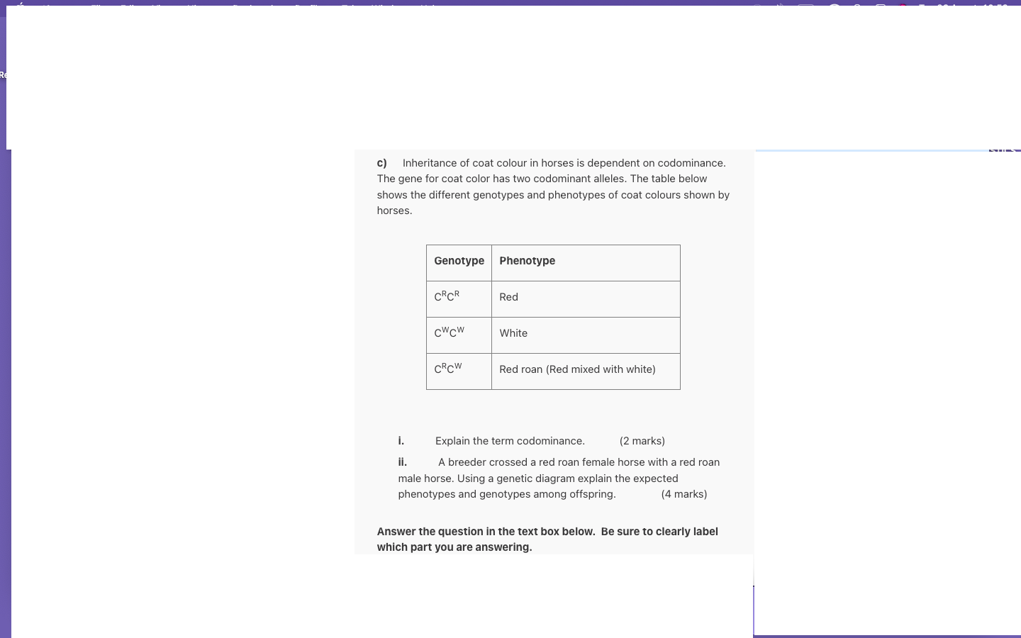 Solved RE c) Inheritance of coat colour in horses is | Chegg.com