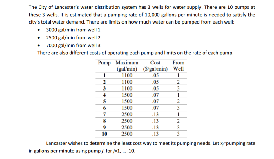 The City of Lancaster's water distribution system has | Chegg.com
