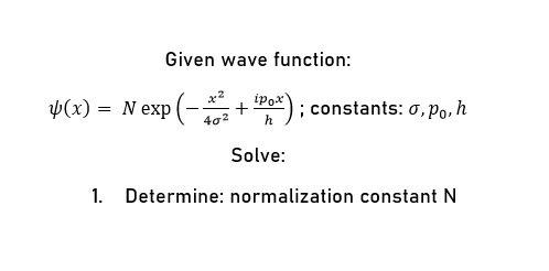 Solved Given wave function: ψ(x)=Nexp(−4σ2x2+hip0x); | Chegg.com
