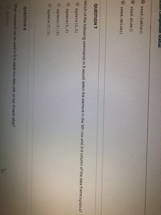 Solved O read.table () O read.xlsx0 O read.delim QUESTION 7 | Chegg.com