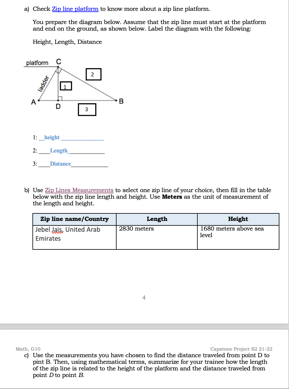 Solved a) Check Zip line platform to know more about a zip | Chegg.com