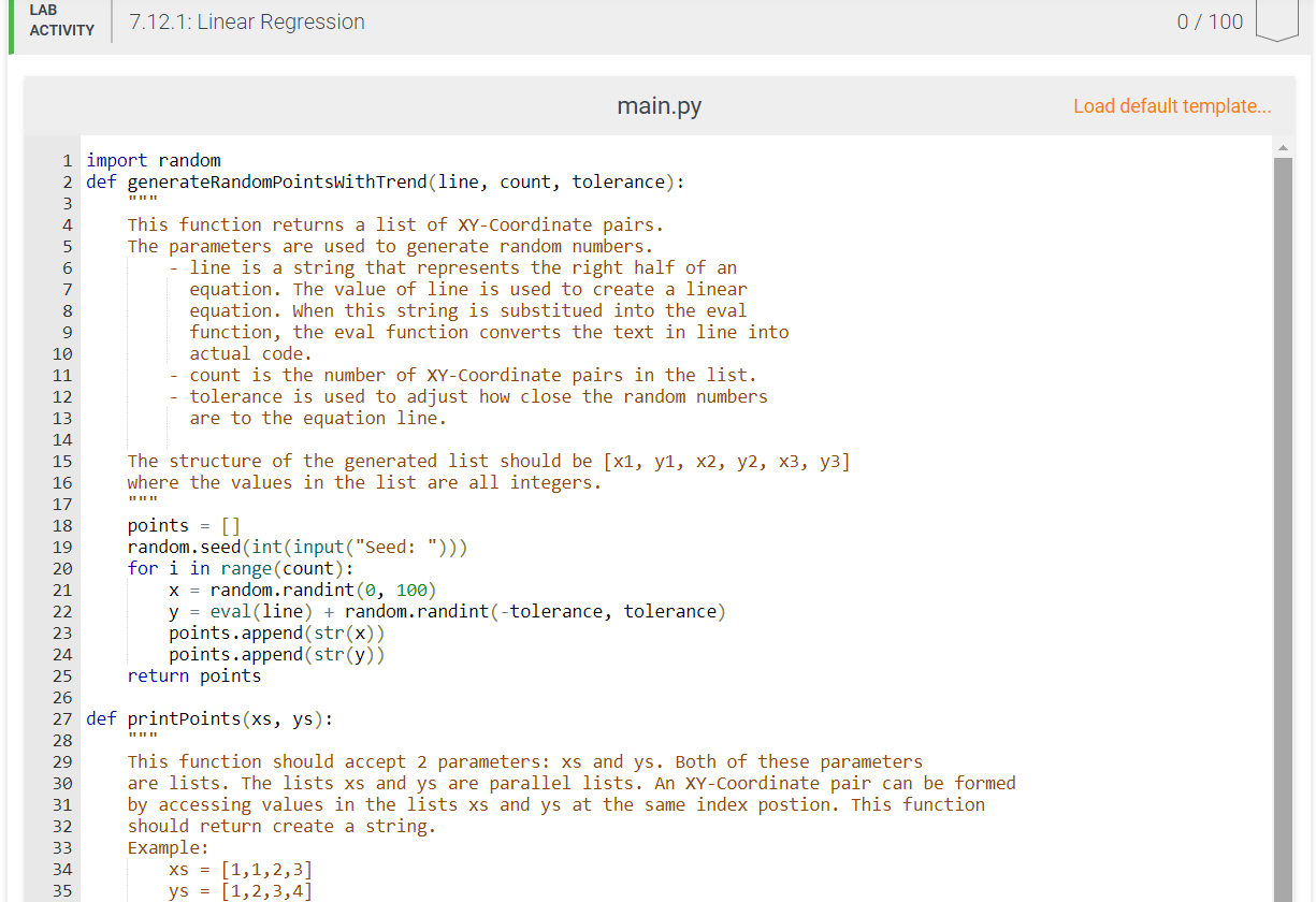 Solved 7.12 Linear Regression In statistics, linear | Chegg.com