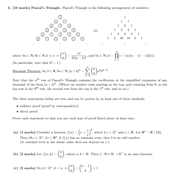 Solved 3. [10 marks] Pascal's Triangle. Pascal's Triangle is | Chegg.com
