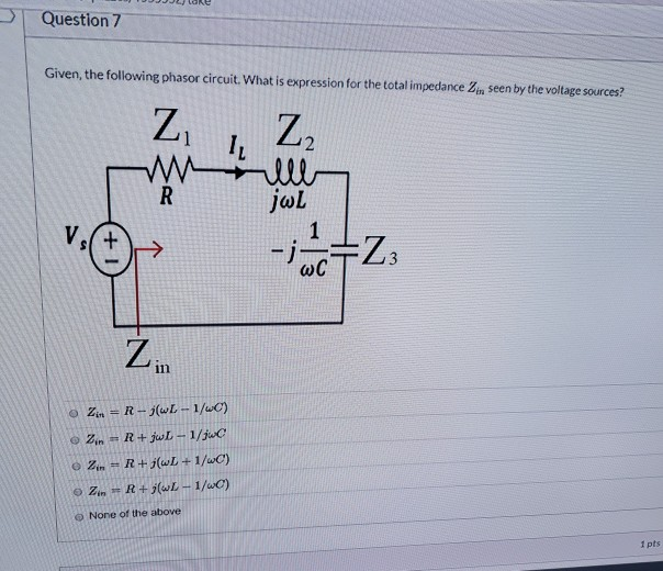 Solved > Question 7 Given, the following phasor circuit. | Chegg.com