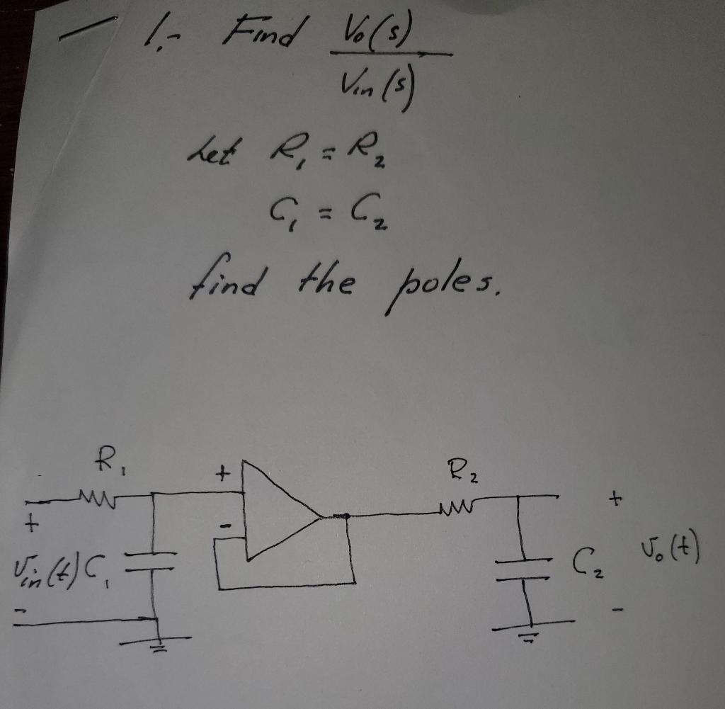 Solved Find Vin(s)V0(s) Let R1=R2 C1=C2 find the poles. | Chegg.com