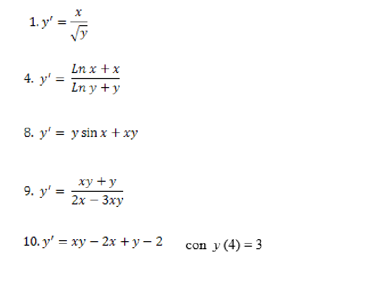 Solved 1. y′=yx 4. y′=Lny+yLnx+x 8. y′=ysinx+xy 9. | Chegg.com