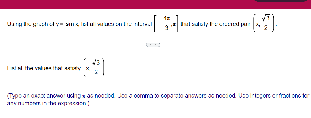 Solved Using the graph of y=sinx, list all values on the | Chegg.com