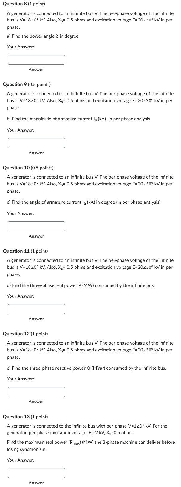 Solved A generator is connected to an infinite bus V. The | Chegg.com