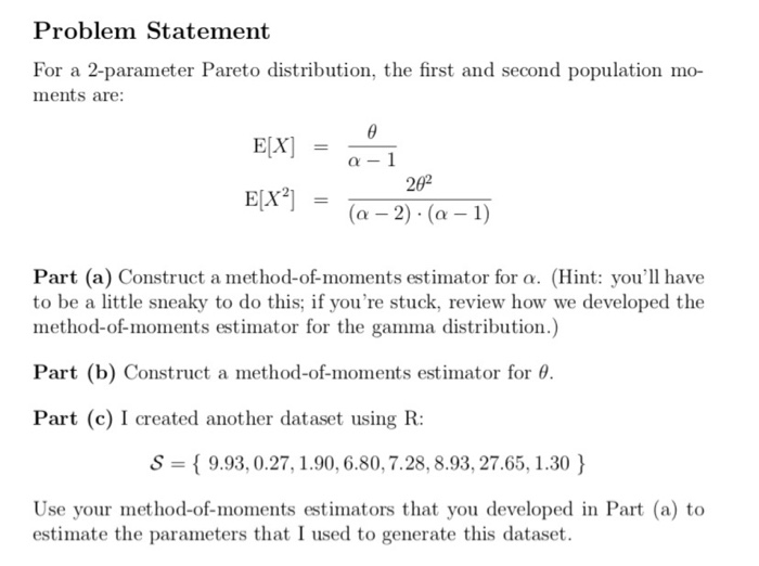 Solved Problem Statement For a 2-parameter Pareto | Chegg.com