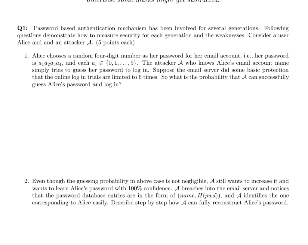 (Solved) : Q1 Password Based Authentication Mechanism Involved Several ... (Solved) : Q1 Password Based Authentication Mechanism Involved Several ...