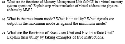 Solved a) What are the functions of Memory Management Unit | Chegg.com