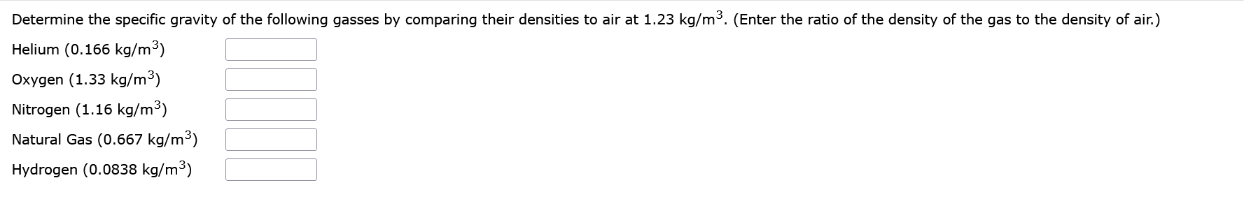 Solved Determine the specific gravity of the following | Chegg.com