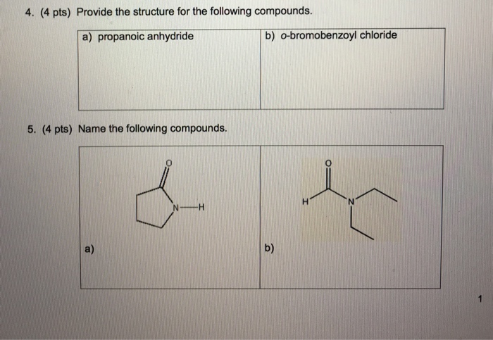 Solved 4. (4 pts) Provide the structure for the following | Chegg.com