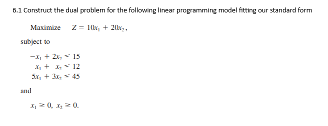 Solved 6.1 ﻿Construct the dual problem for the following | Chegg.com