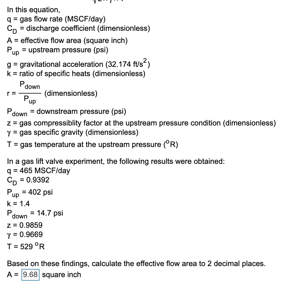 In this equation, q gas flow rate (MSCF/day) CD | Chegg.com