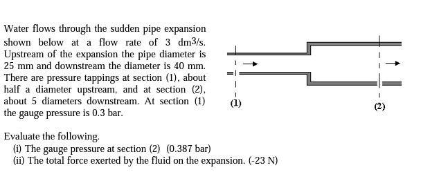 Solved a Water flows through the sudden pipe expansion shown | Chegg.com