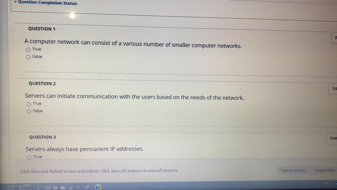 Solved Question Completion Status: QUESTION 1 2 A computer | Chegg.com