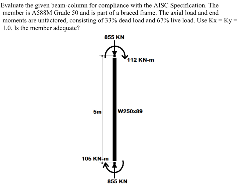 Solved Evaluate the given beam-column for compliance with | Chegg.com
