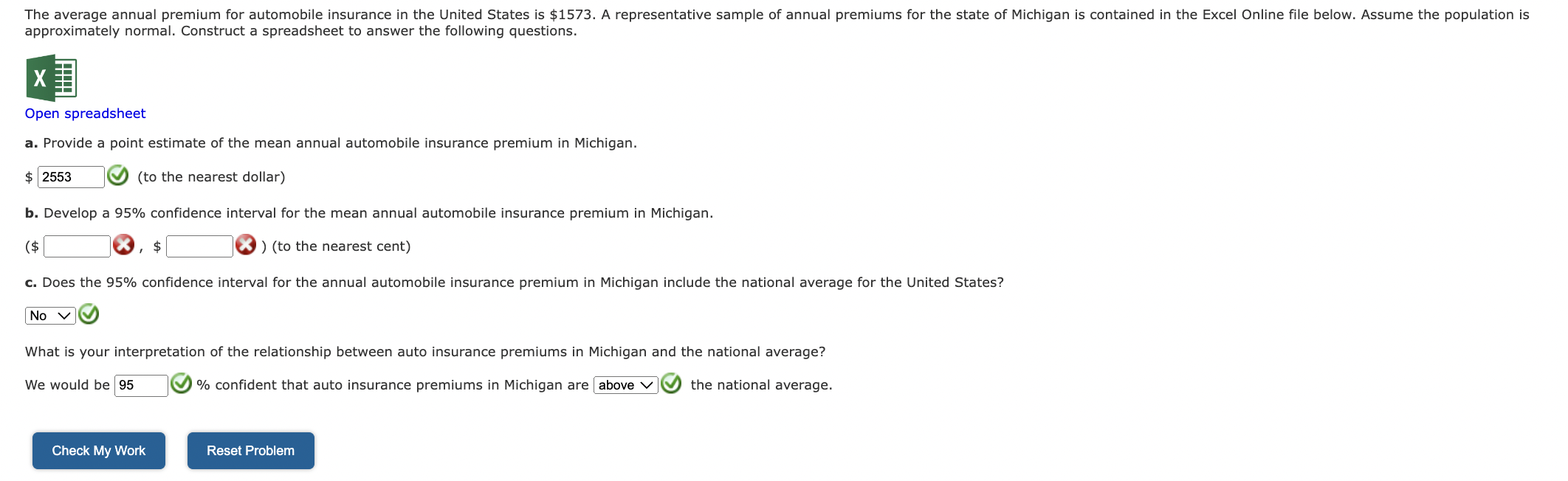 Solved approximately normal. Construct a spreadsheet to | Chegg.com