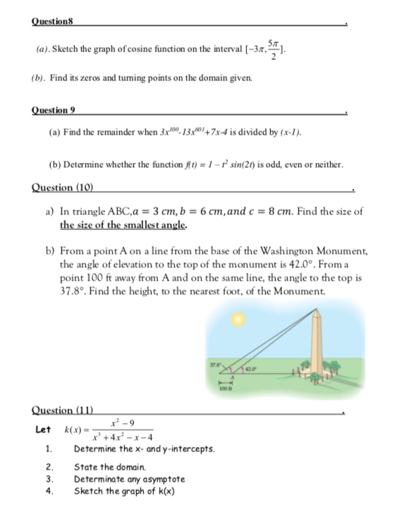 Solved Questions (a). Sketch the graph of cosine function on | Chegg.com