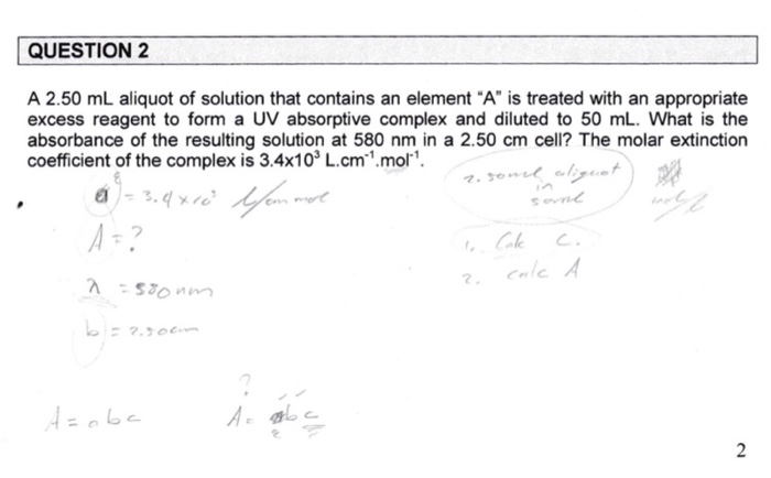 QUESTION 2 A 2.50 mL aliquot of solution that | Chegg.com