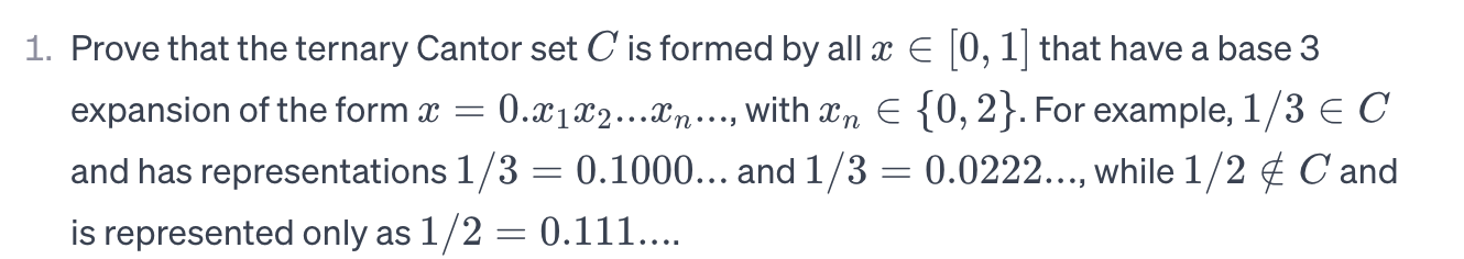 Solved 1. Prove that the ternary Cantor set C is formed by | Chegg.com