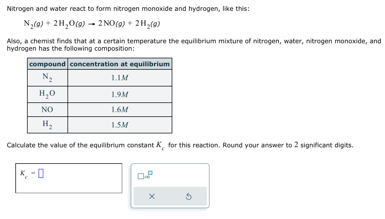 Solved Nitrogen and water react to form nitrogen monoxide | Chegg.com