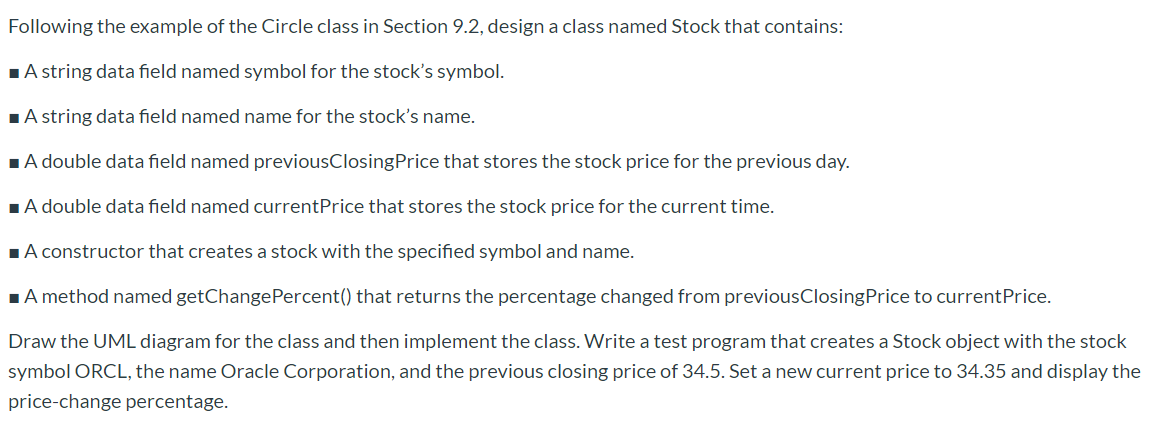 Solved Following The Example Of The Circle Class In Section