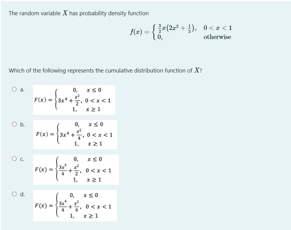 Solved The random variable X has probability density | Chegg.com
